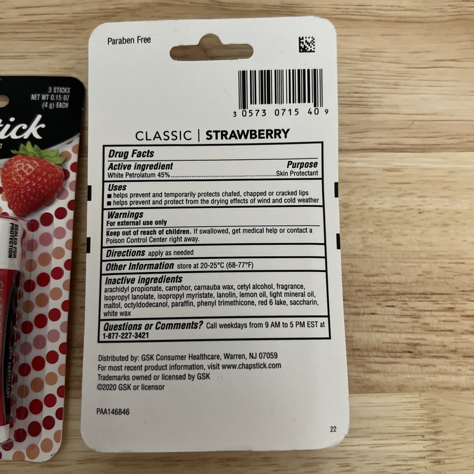 Chapstick Classic Strawberry 3 Pack - Set of 2 | eBay