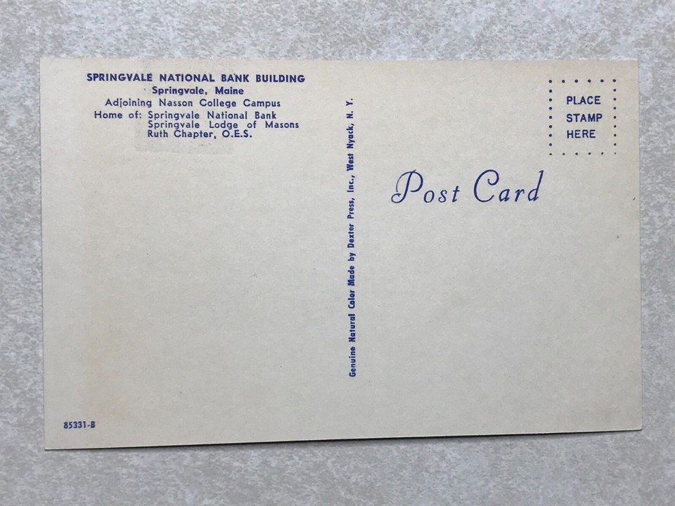 F2456 Postcard Springvale National Bank ME Maine | eBay