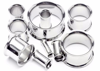 PAIR STEEL DOUBLE FLARED EAR TUNNELS PLUGS 12G 10G 8G 6G 4G 2G 0G 00G 1 ...