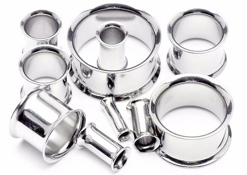 PAIR STEEL DOUBLE FLARED EAR TUNNELS PLUGS 12G 10G 8G 6G 4G 2G 0G 00G 1 ...