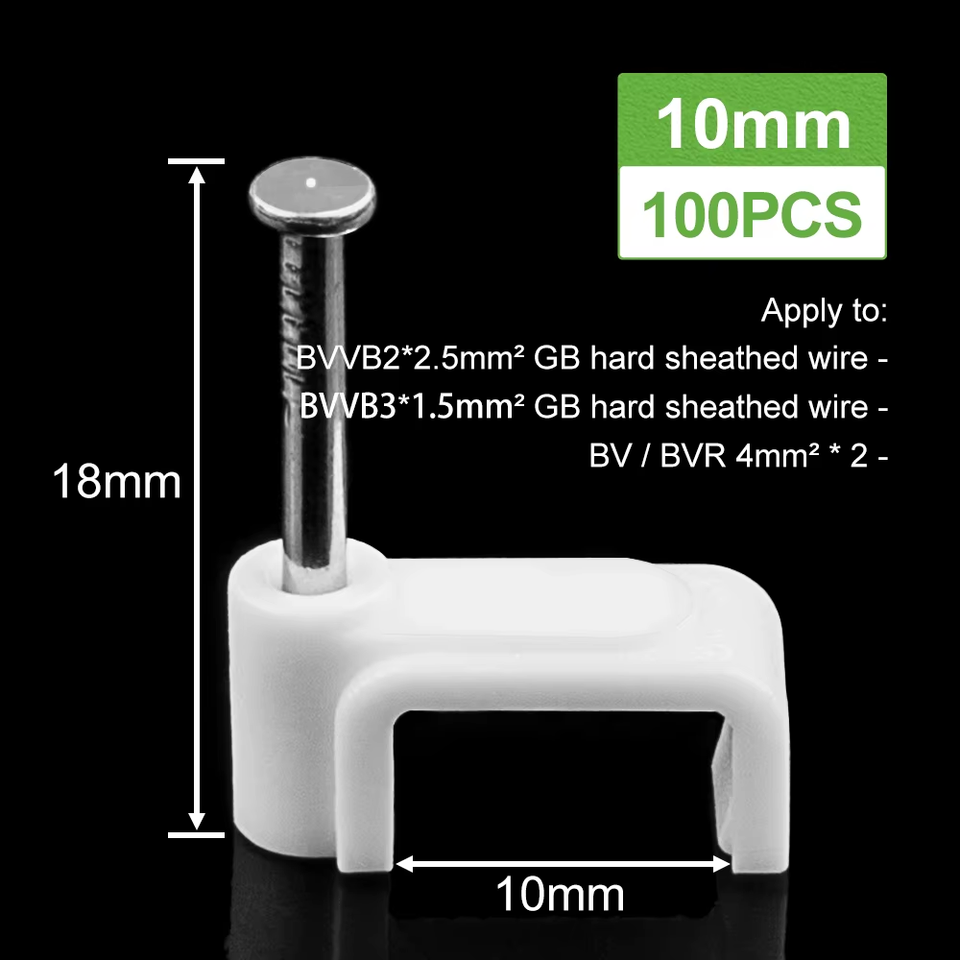 100PCS Flat Nail Clip Cable Clips 4Mm/6Mm/7Mm/8Mm/9Mm/10Mm/12Mm/14Mm ...