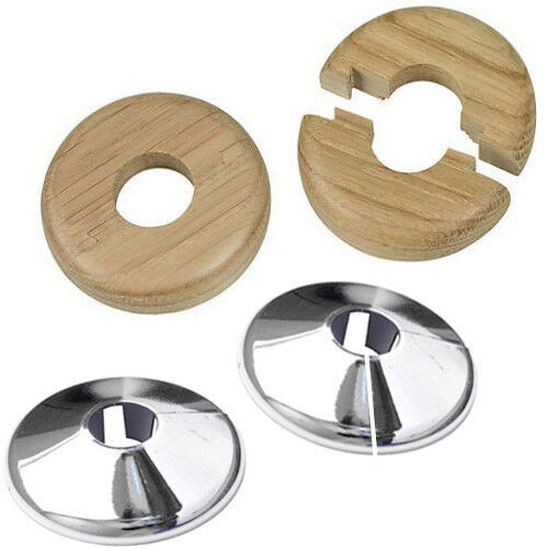 Radiator Pipe Collars Chrome or Wooden Cover Heater Floor Plumbing 2 x ...