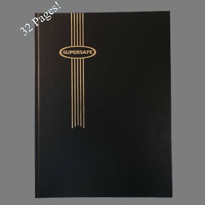 32 Black Pages Supersafe Stamp Stock Book 16 Folio Hardback Black Cover ...