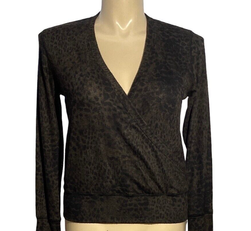Sundry Top LARGE Black Gray Brown Animal Print Gold Metallic Stitch ...