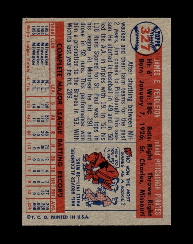 1957 Topps Set-Break #327 Jim Pendleton NR-MINT *GMCARDS* | eBay