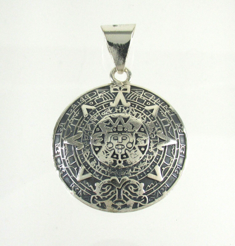 .925 Sterling Silver Aztec Calendar Pendant Mexican Sundial Tribal ...