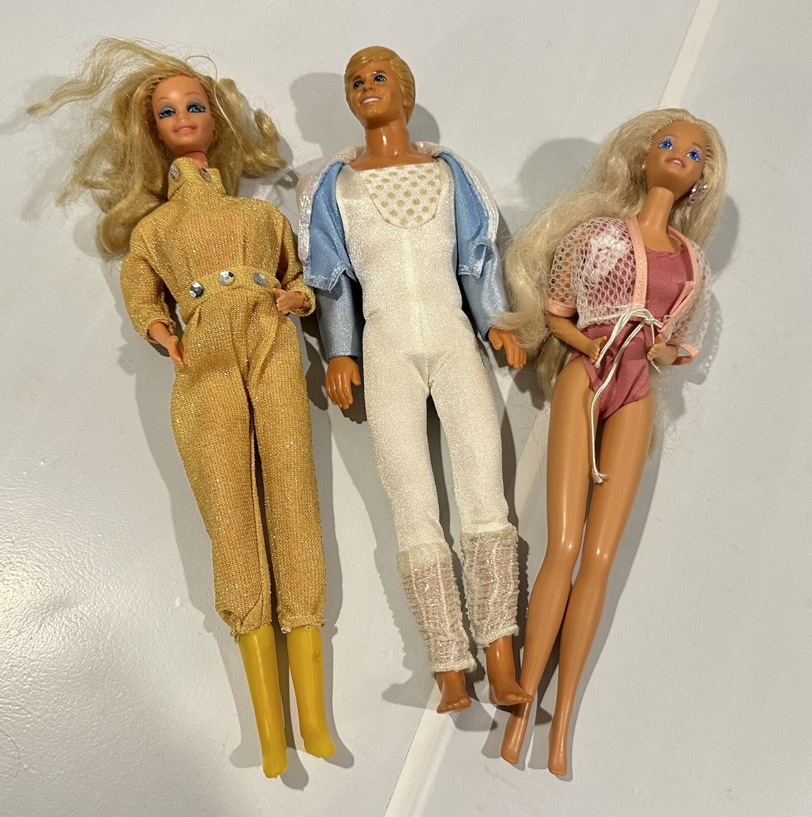 2 Barbies 1 Gold Outfit1 Barbie Swimsuit & Ken Doll Ice Skating Outfit ...
