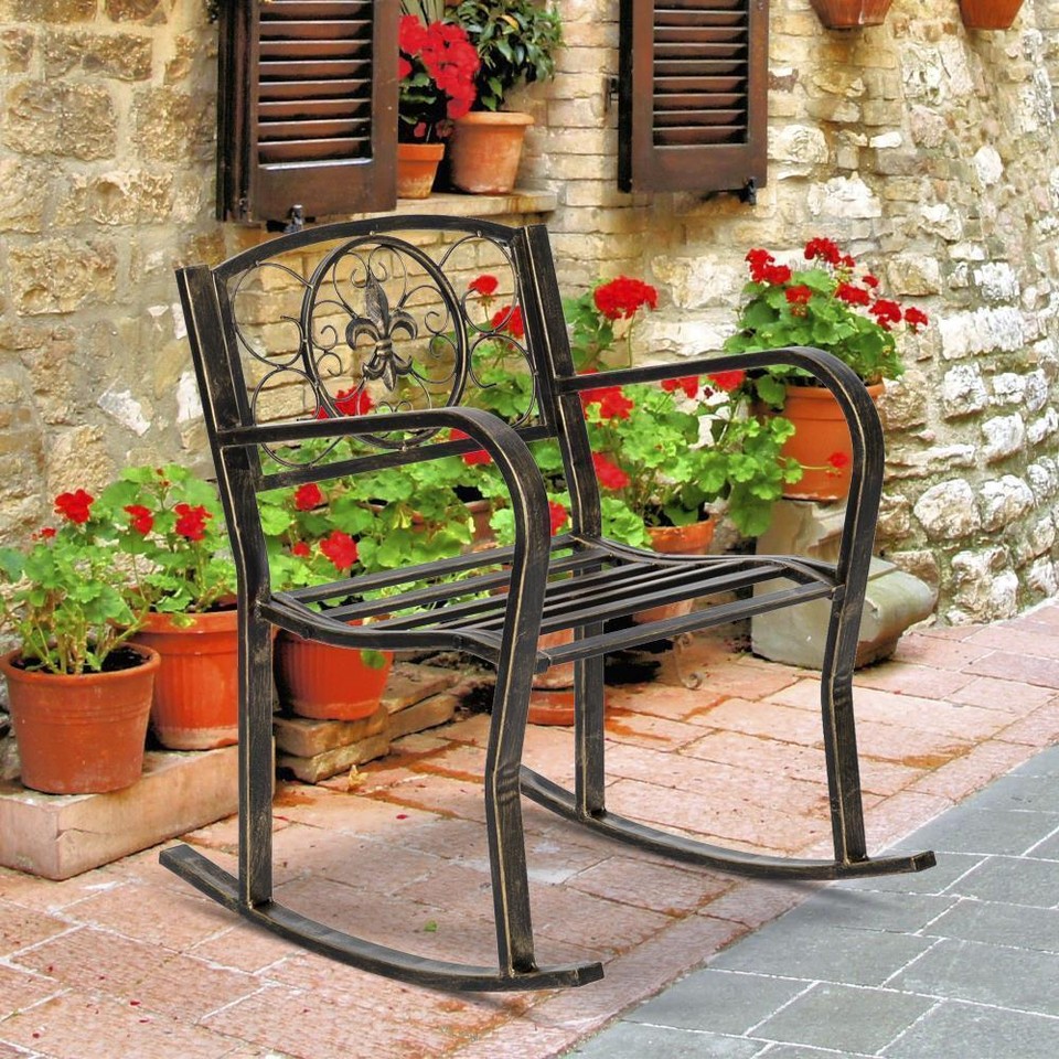 Heavy duty Outdoor Metal Double Rocking Chair patio Garden Bench Glider ...