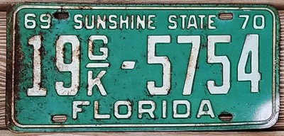 FLORIDA SUNSHINE STATE LICENSE PLATE 1969-70 (19G/K-5754) | eBay