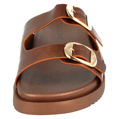 Damen Elle Sport Bronze / Gold Doppel Schnalle Pantoffeln Sandalen ...