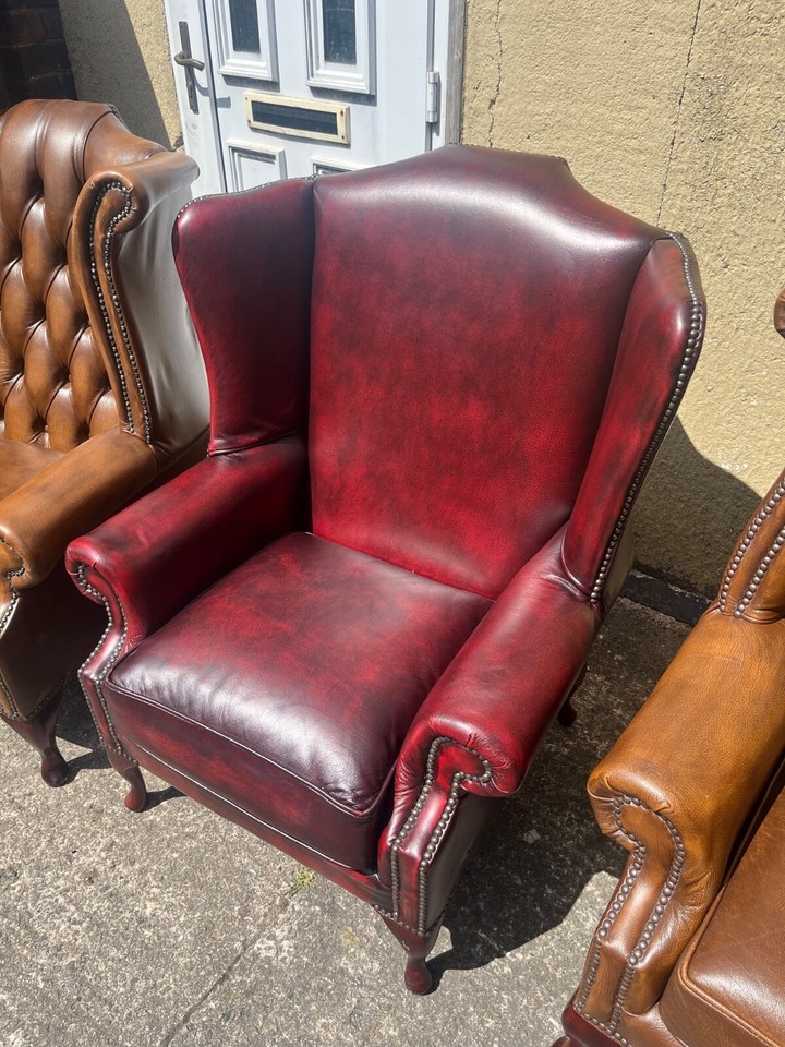 leather chesterfield Queen Anne chairs High back wing back CAN DEL | eBay