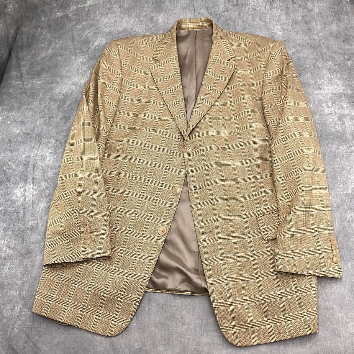KaDeWe Blazer Men 42 Yellow Tan Glen Plaid Silk Merino Wool KaDeWe Blazer Men 42 Yellow Tan Glen Plaid Silk Merino Wool