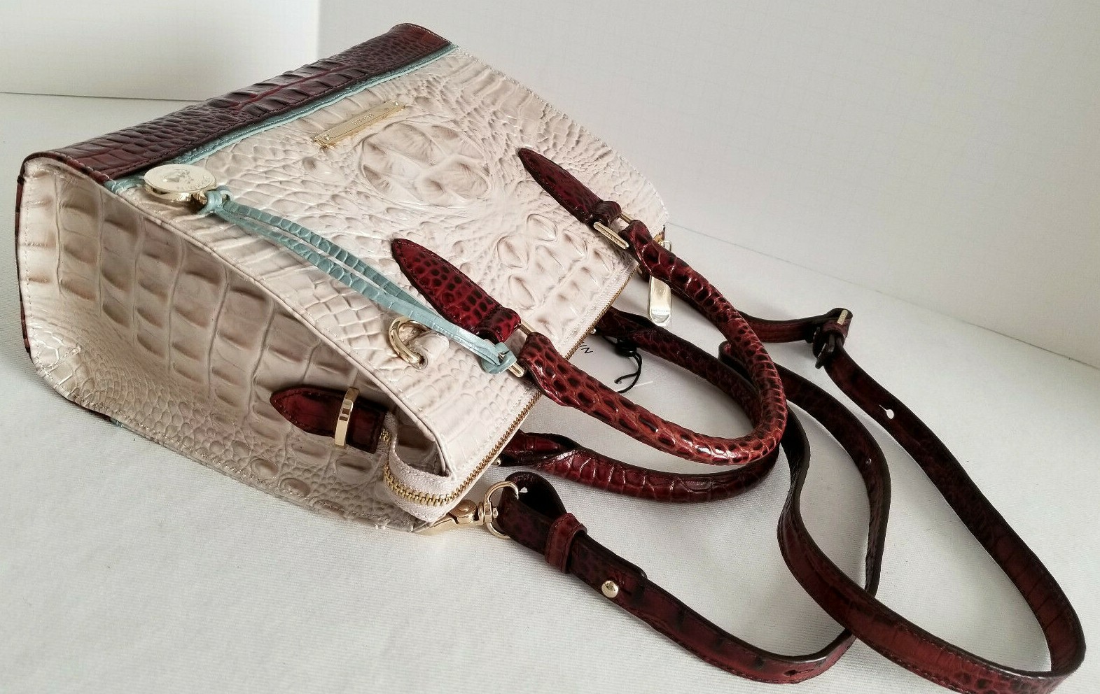 🌹Brahmin Anywhere Convertible Satchel Linen Tri-color Leather Bag NWT ...