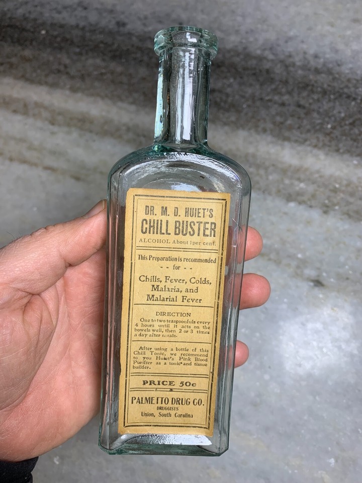 Antique Bottle Label Huiets Huiet's CHILL BUSTER Palmetto Union South ...