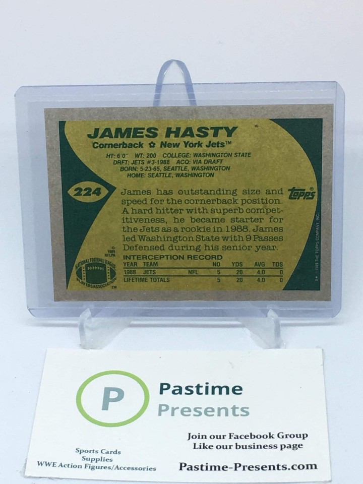 1989 Topps #224 James Hasty Super Rookie RC New York Jets (B) | eBay