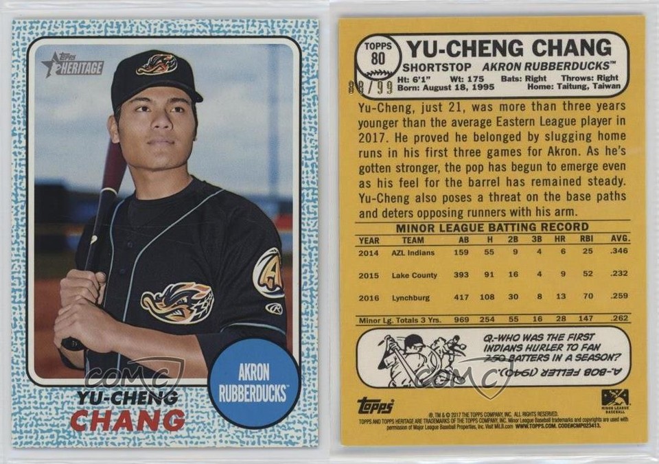 2017 Topps Heritage Minor League Edition Blue 88/99 Yu Chang Yu-Cheng ...