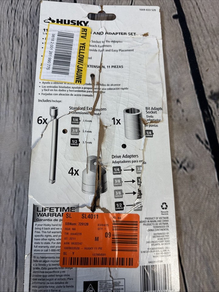 Husky 1/4", 3/8" and 1/2" Drive SAE & MM Extension & Adapter 11-piece ...