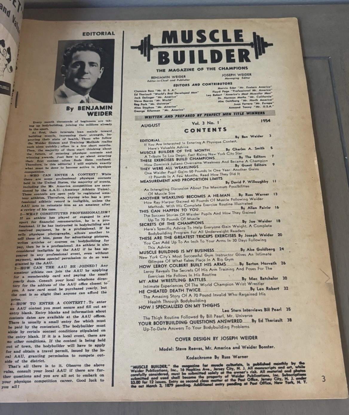 Steve Reeves - Muscle Builder Bodybuilding Magazine - August 1954 | eBay