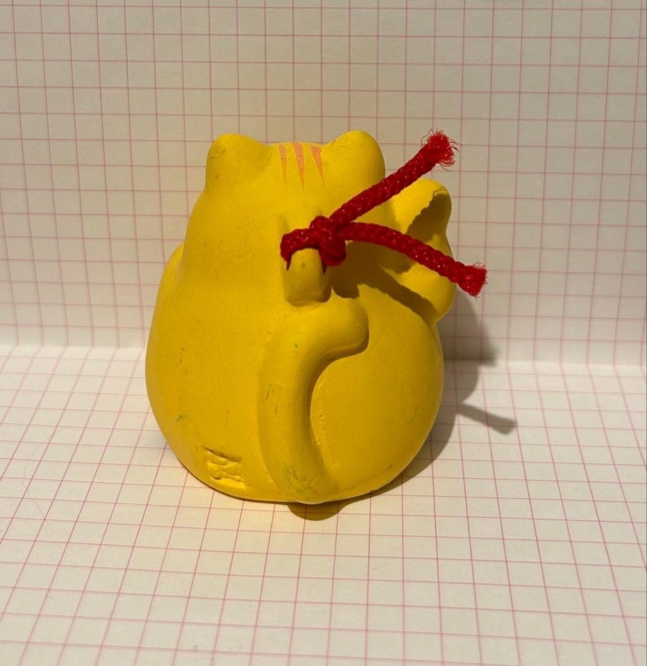 Lucky Cat Beckoning Cat Gold Fortune Yellow Bell Ceramic | eBay