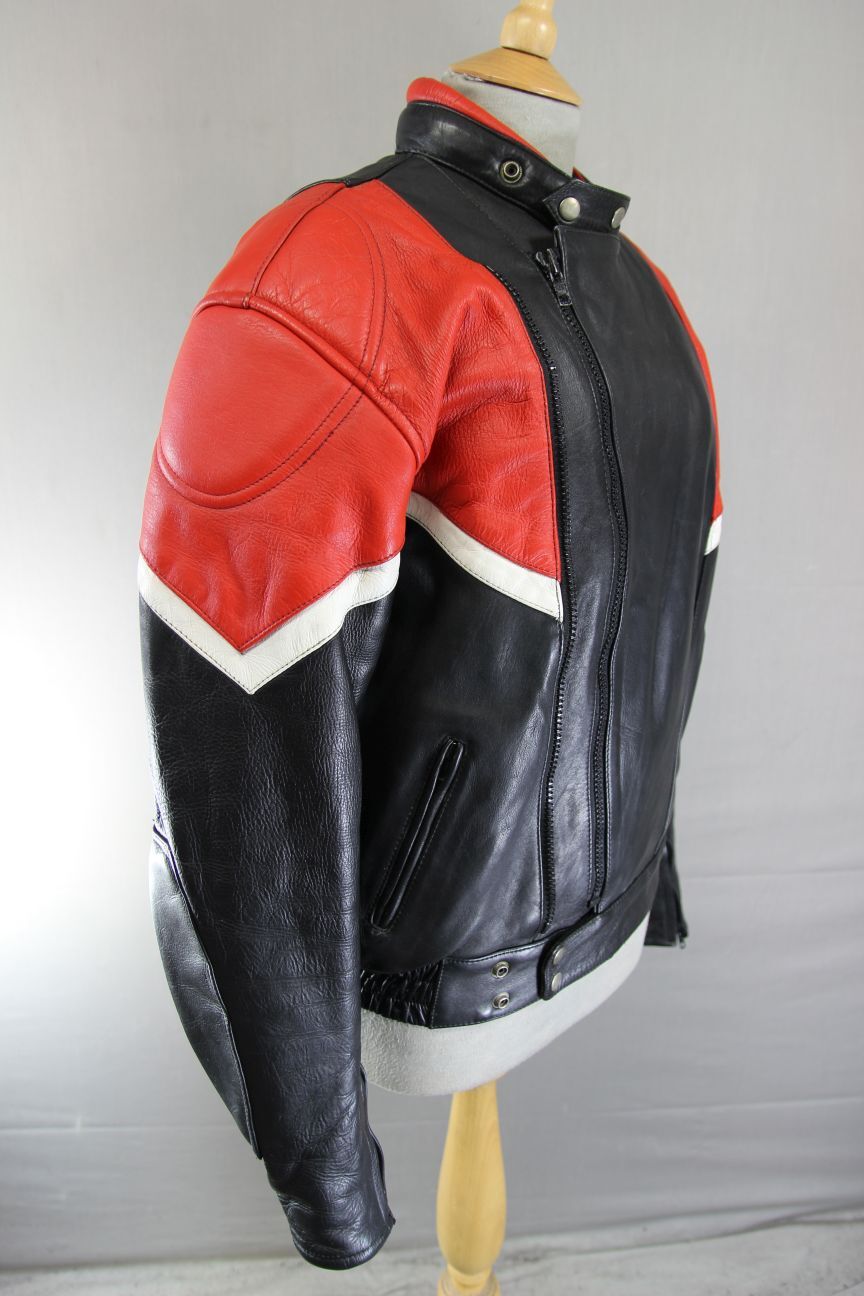 VINTAGE BLACK, RED & WHITE LEATHER SPORTEX IMOLA CLASSIC BIKER JACKET ...