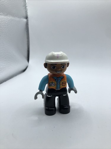 1x Lego Duplo Figurine Mann Black Safety Helmet Hands Grey | eBay