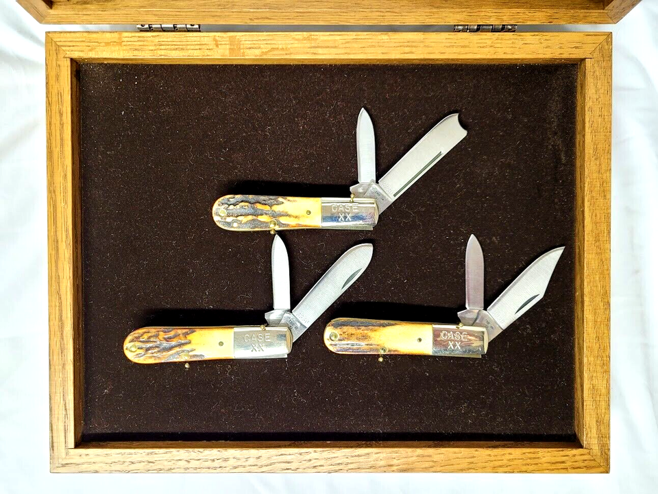 🔥Rare Vintage! CASE XX - Barlow 3 Knife Set In Factory Oak Display Case ...