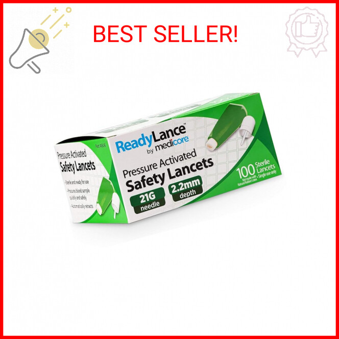 ReadyLance, Pressure Activated Safety Lancets, 100 Lancets, 21Gx2.2MM ...