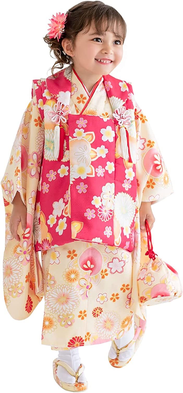 Kimono Set Girls Ceremony Celebration Shichigosan Formal Dress Yellow ...