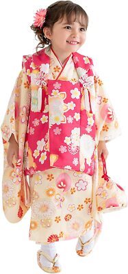 Kimono Set Girls Ceremony Celebration Shichigosan Formal Dress Yellow ...
