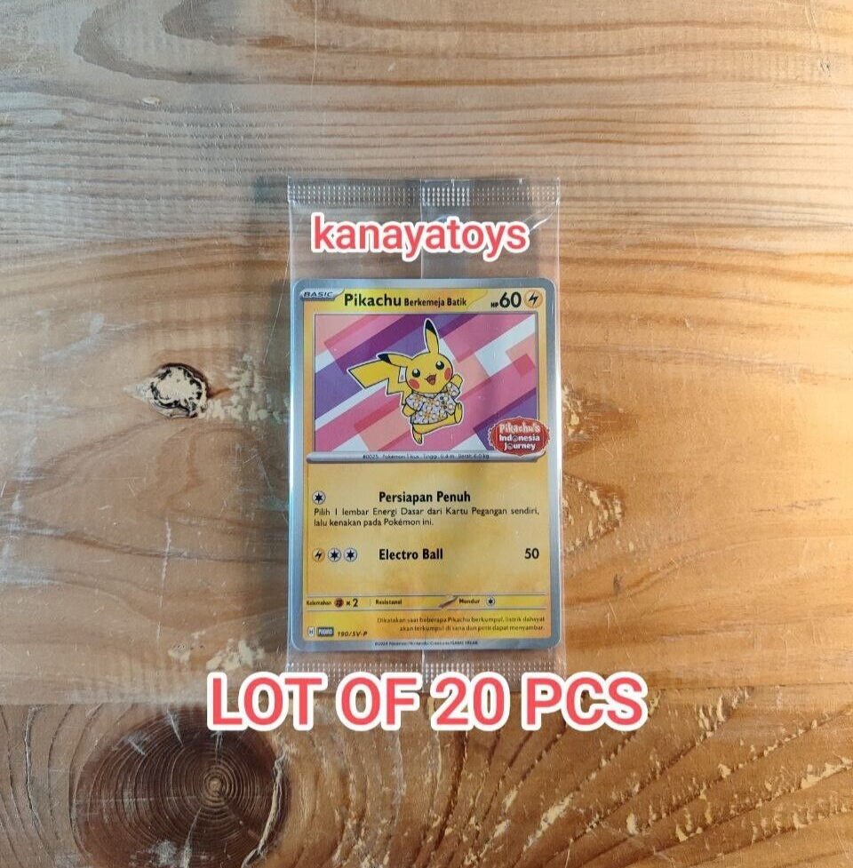 Lot of 20 TCG Pokemon Indonesia Pikachu Berkemeja Batik Flower Pink 190 ...