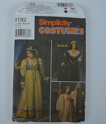 Simplicity 8192 Renaissance Dress Bodice Costume Pattern Uncut Size 10 ...