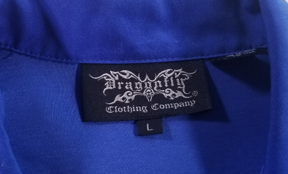 Dragonfly Clothing Co. Shirt Mens Large Short Sleeve Blue Tribal Wings ...