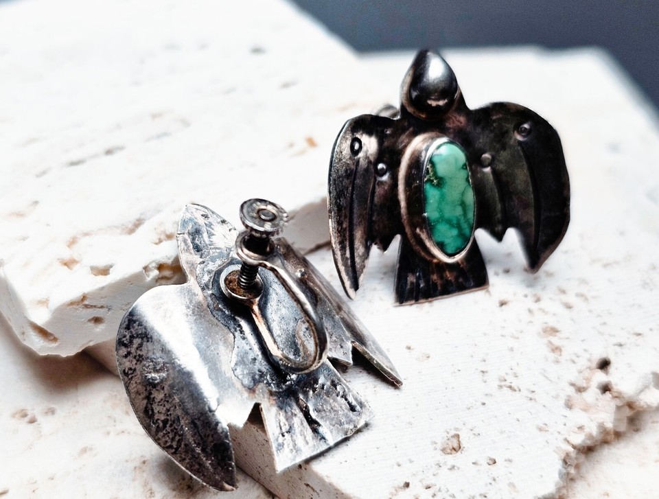 OLD PAWN Vintage Native American Sterling Turquoise THUNDERBIRD ...