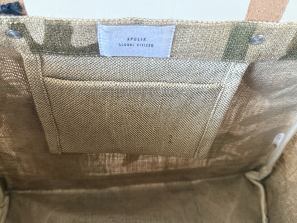 Apolis Global Citizen Reusable Camo Market Bag Burlap Leather Handles ...