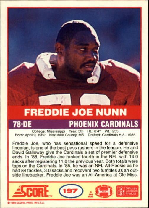 1989 Score Football Card #197 Freddie Joe Nunn | eBay