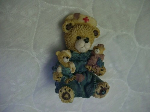 Red Cross Bear Holding 2 Baby Bears Multi-color Ceramic/Resin Figurine ...