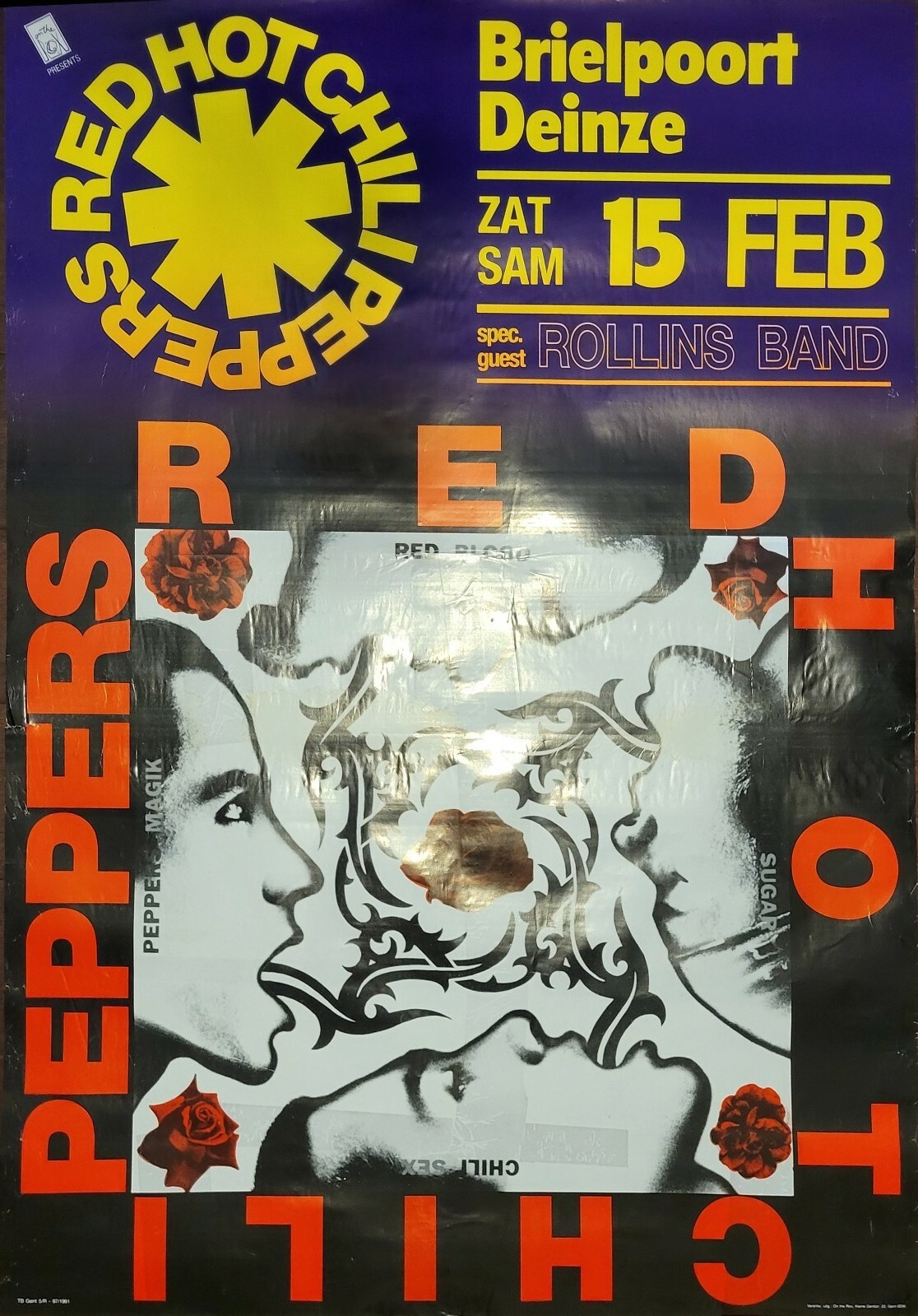 TOUR POSTER ~ Red Hot Chili Peppers 02/15/1991 BSSM 26x38" Belgium ...