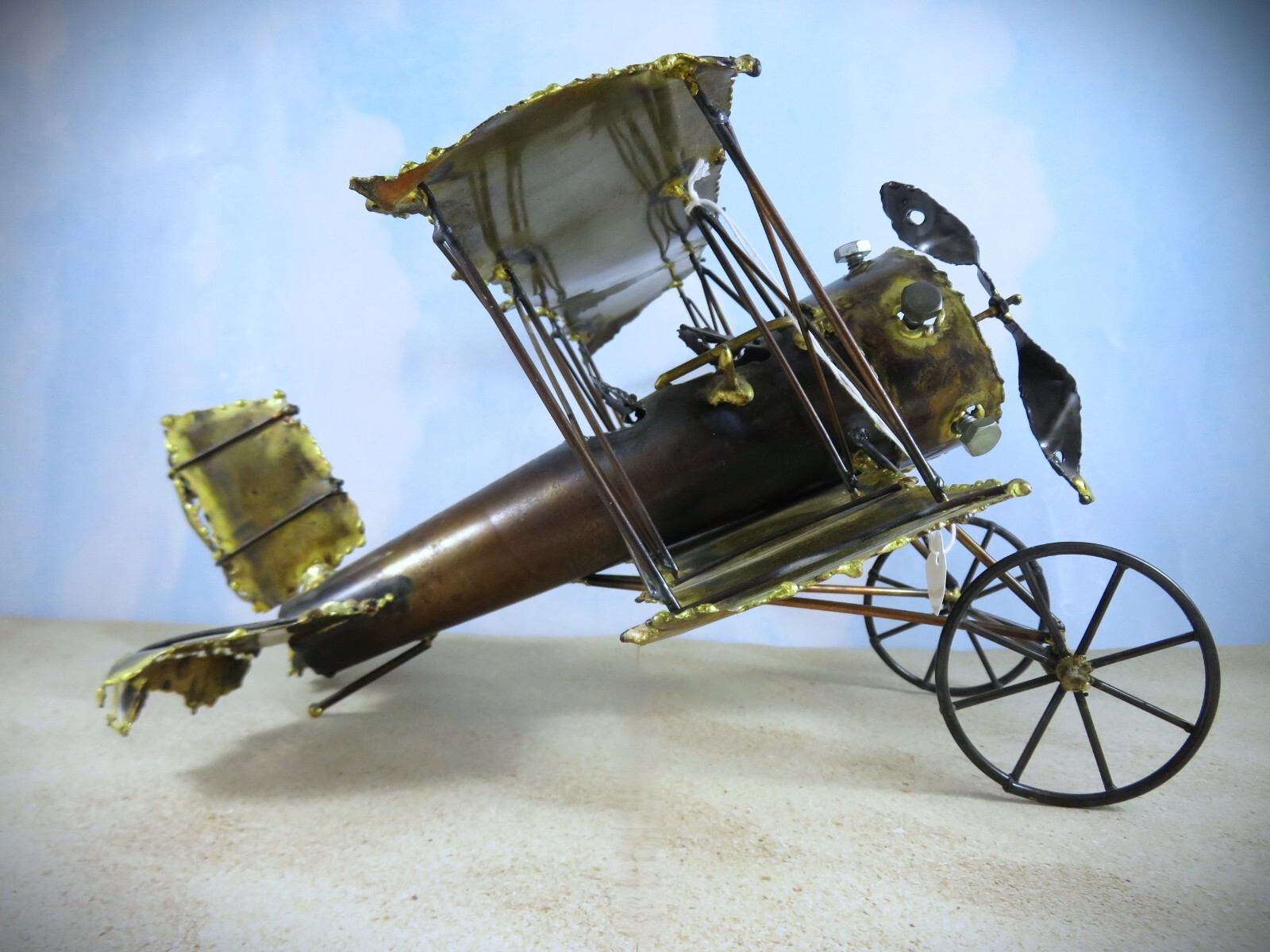 Handcrafted Brass Metal Biplane Sculpture Brutalist Art Soldered Burnt ...