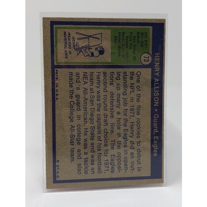 1972 Topps Henry Allison #73 Philadelphia Eagles NFL Football | eBay