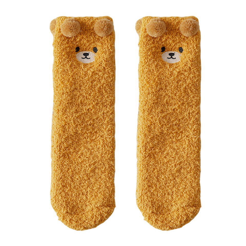 Women Cute Bear Winter Sleep Bed Floor Socks Fluffy Coral Fleece Warm ...