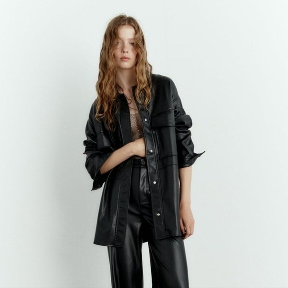 Zara faux leather oversized shirt jacket shacket size S | eBay