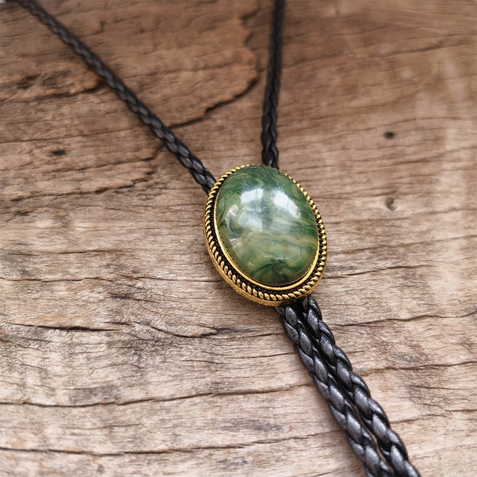 Golden Green Forest Jade Bolo Tie Wedding Necklace for Men Women ...