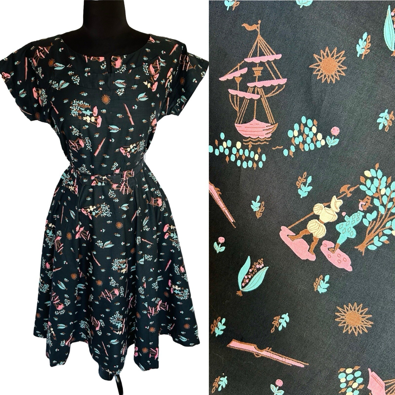 Vintage 1950s 50s Pirate Ship & Colonial People Novel… - Gem