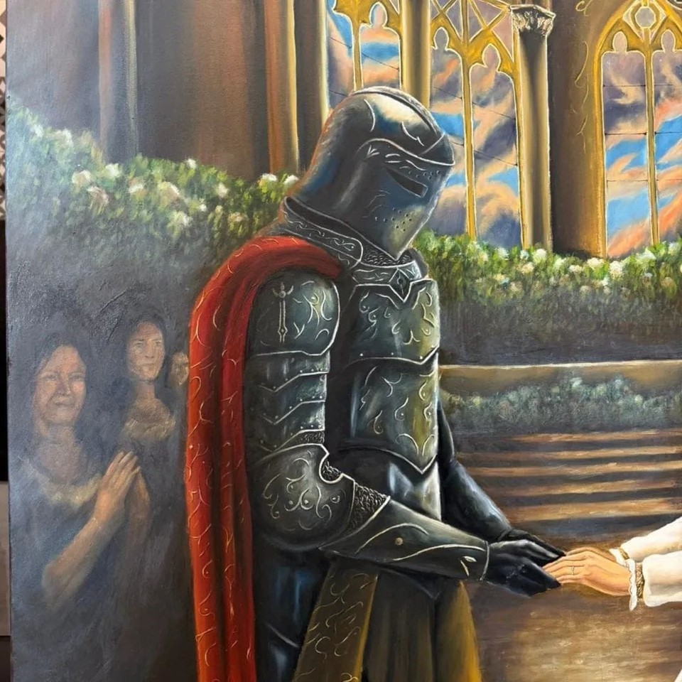 Medieval Knight & Lady Romantic Fantasy Painting Gothic Castle Art ...
