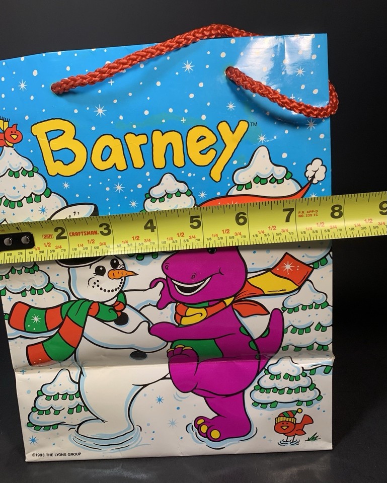 1993 Vintage Barney Gift Bag Christmas Snowman Pre Owned Small | eBay