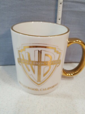Vintage 1992 Warner Bros Logo Coffee Mug White with Gold Trim | eBay