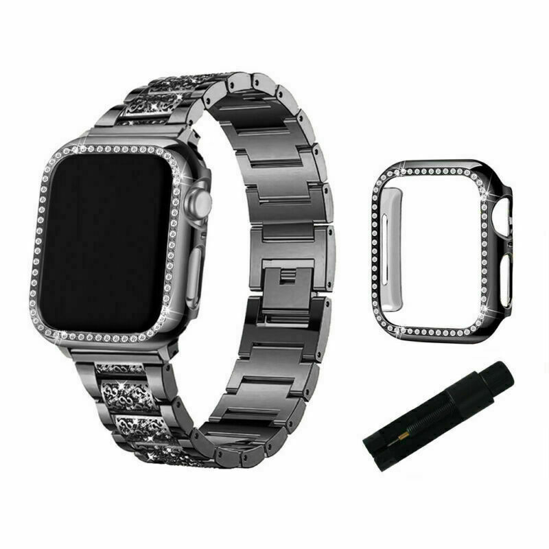Metal iWatch Band+Case Bling Strap For Apple Watch Series 9 8 7 41/45mm ...