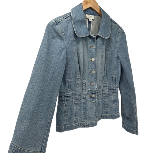 Loft Jean Jacket Womens 6 Blue Denim Fitted Button Up Cropped Ann ...
