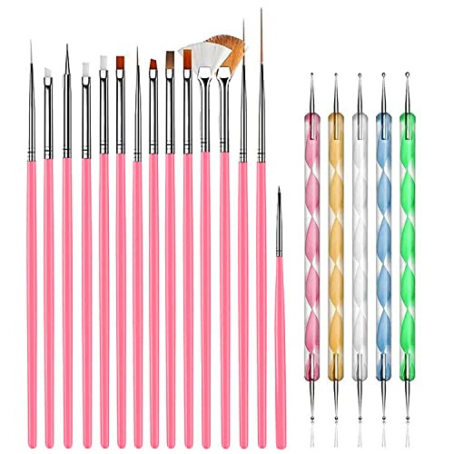 20pcs Nail Art Design Tools, 15pcs Nail Art Brushes Kit with 5pcs Nail ...