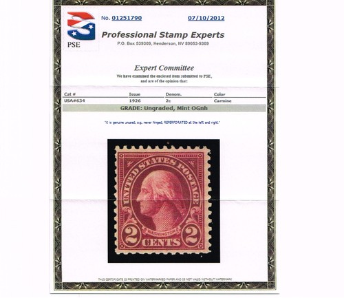 EXCELLENT GENUINE SCOTT #634 F-VF MINT OG NH 1926 CARMINE TYPE-I PSE ...